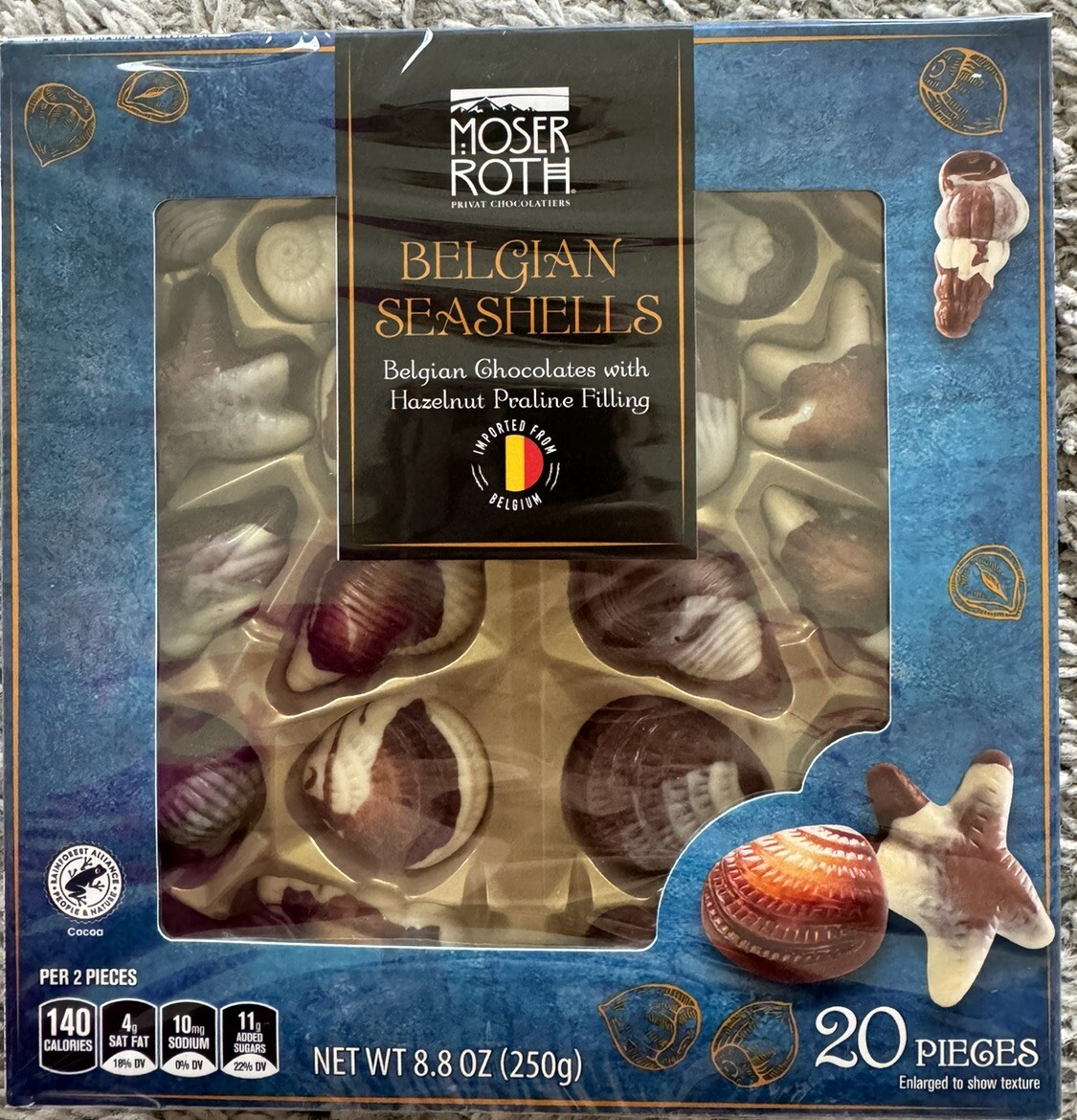 Moser Roth Belgian Seashells Chocolates , Hazelnut Praline Filling, 8.8 ...