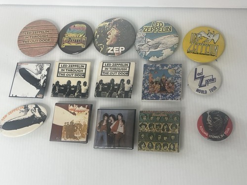 VINTAGE LED ZEPPELIN ROLLING STONES BUTTONS PIN LOT OF #15 COOL ITEMS ...