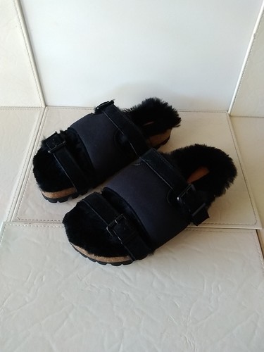 Australia Luxe Collection Black Fur Lined Sandals - Size 6.5 - Toe To ...