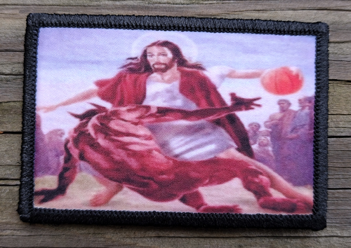 Jesus Crossing The Devil Morale Patch Hook & Loop Funny Army Custom ...