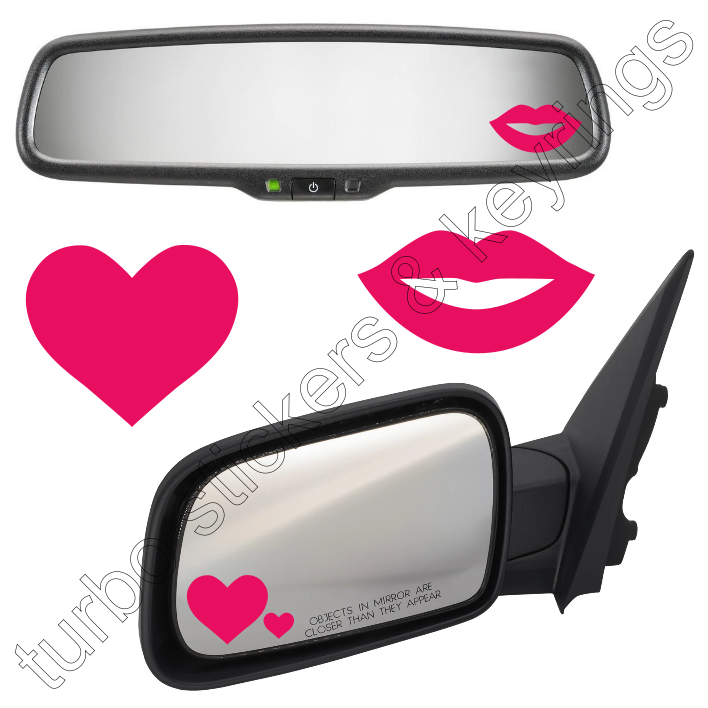 HEART LIPS REAR VIEW MIRROR SIDE MIRROR SET VINYL STICKER PINK HOLDEN ...