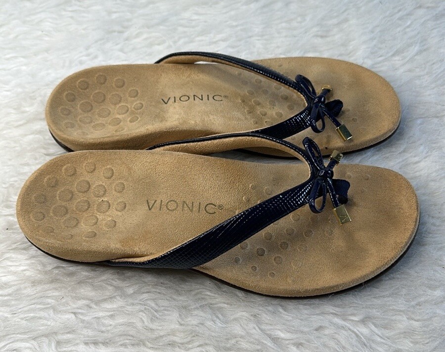 Vionic Women's Rest Bella Toe Post Sandal, Navy Blue Woven, 8M US | eBay