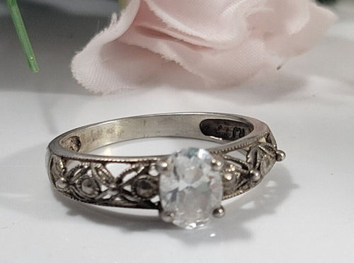 Vintage 925 Sterling Silver Crystal CZ Ring Size 10 Signed RJ 3 Grams ...