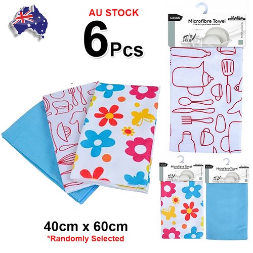 6pc MicroFibre Kitchen Tea Towel Printed &Cute Pattern Tea Towels ...