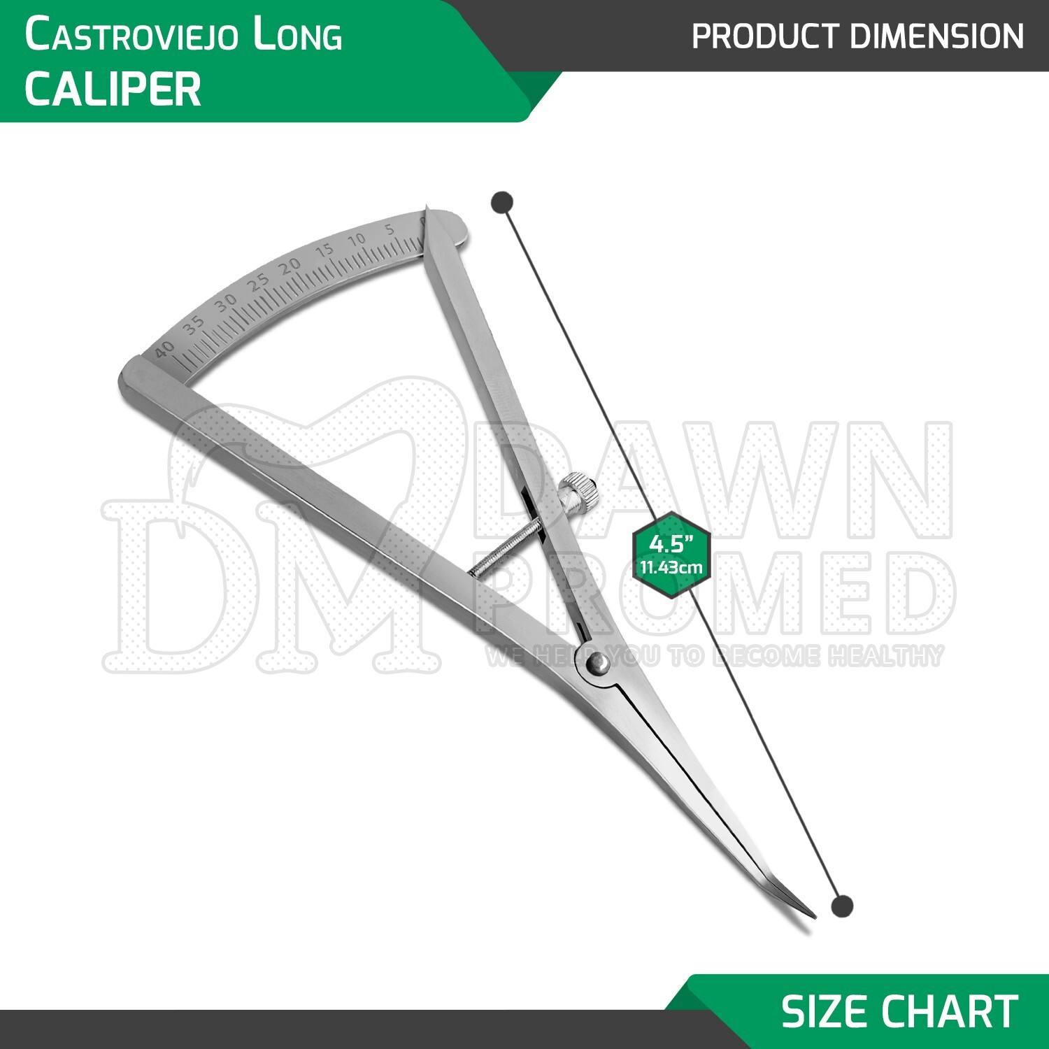 Castroviejo Caliper Angled 4.5" Long Bone Mapping 0-40mm Scale Dental ...