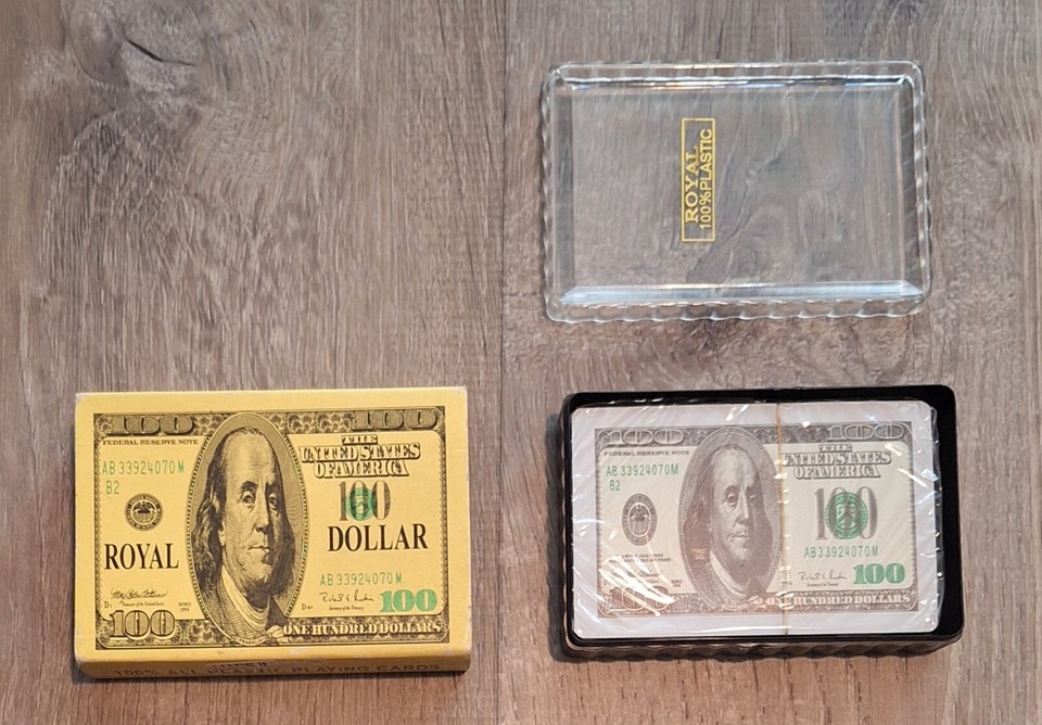 ROYAL 100 Dollar Bill Playing Cards Deck w/Case Vintage 1 Sealed Cards ...
