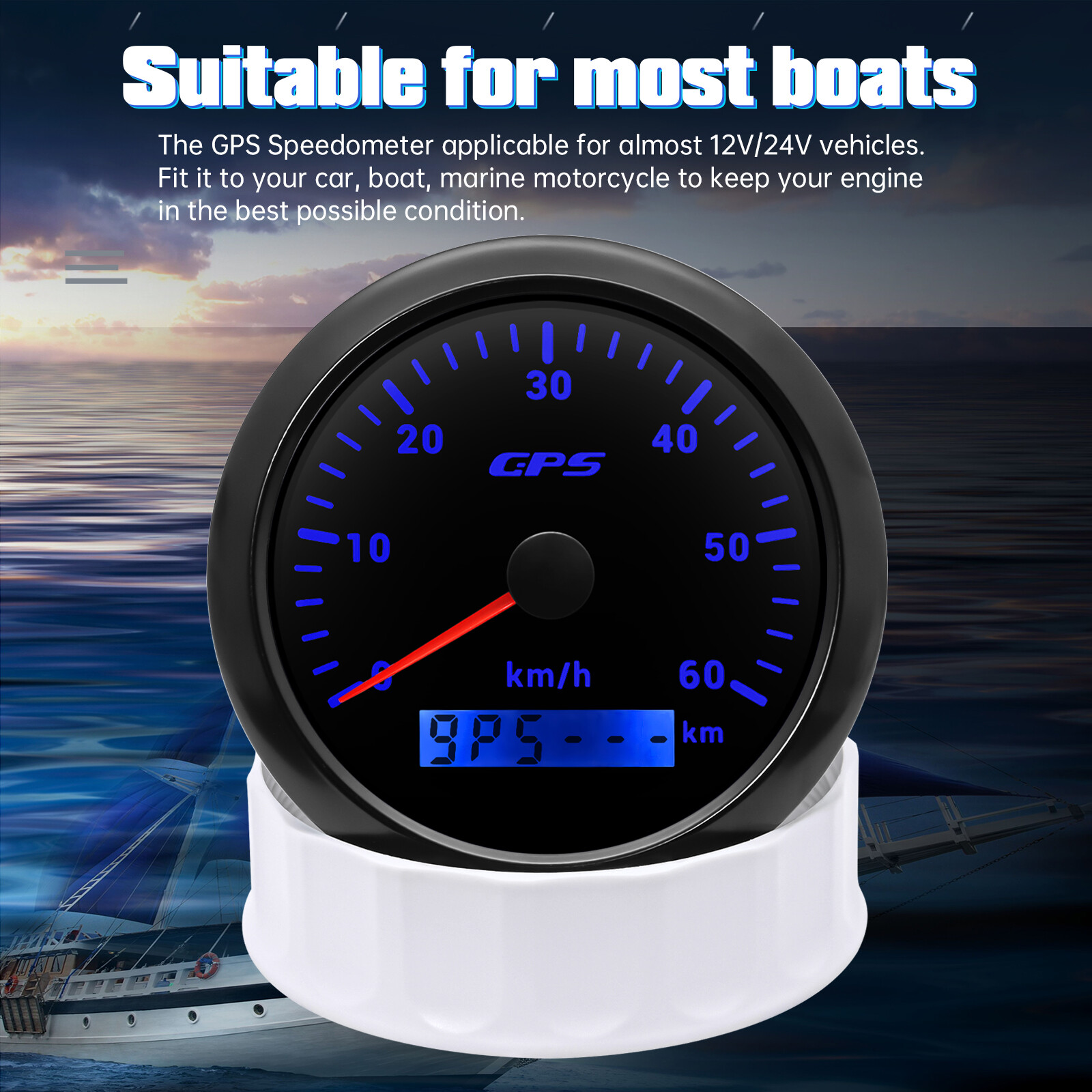85MM Waterproof GPS Speedometer 0-60Km/h Gauge for Marine Boat Car ...