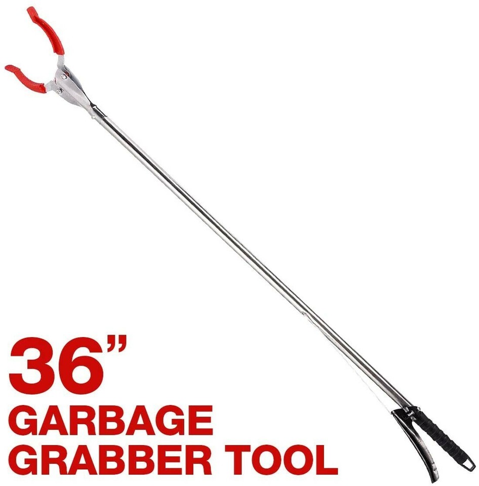 ALL METAL 36" Trash Picker Waste Pick Grabber Tool Reach Aluminum Grip ...