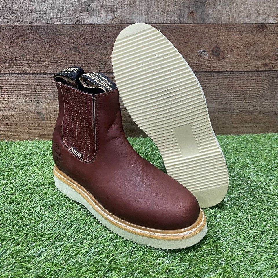 Men's Work Boots/Booties/Botin Pull On Leather Brown-Black oil water ...