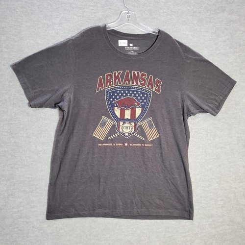 Arkansas Razorbacks Men T-Shirt 2XL Gray USA Flag Promised Defend ...