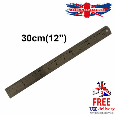 30cm Stainless Steel Ruler Metal Rule Metric Imperial Engineering ...
