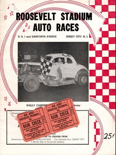 1952 Roosevelt Stadium Auto Racing Program w/ 2 Tickets Wally Campbell ...