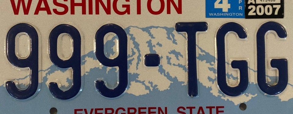Washington TRIPLE DIGIT 9 999 license plate repeating number WA 999 TGG ...