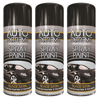 3X Black Satin Spray Paint Aerosol Can Auto Extreme Metal Wood 400ml ...