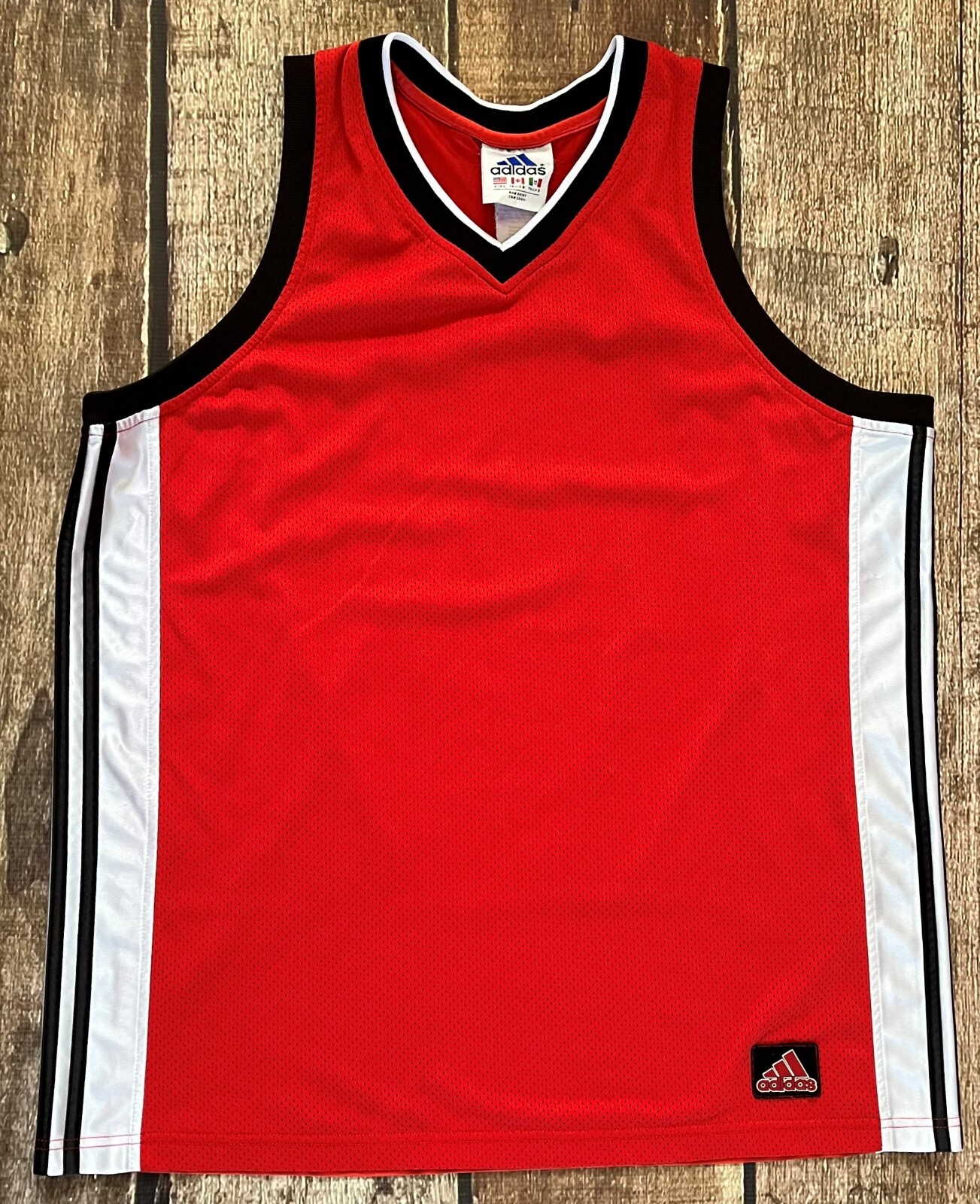 VINTAGE ADIDAS BLANK BASKETBALL JERSEY RED WHITE BLAC… - Gem