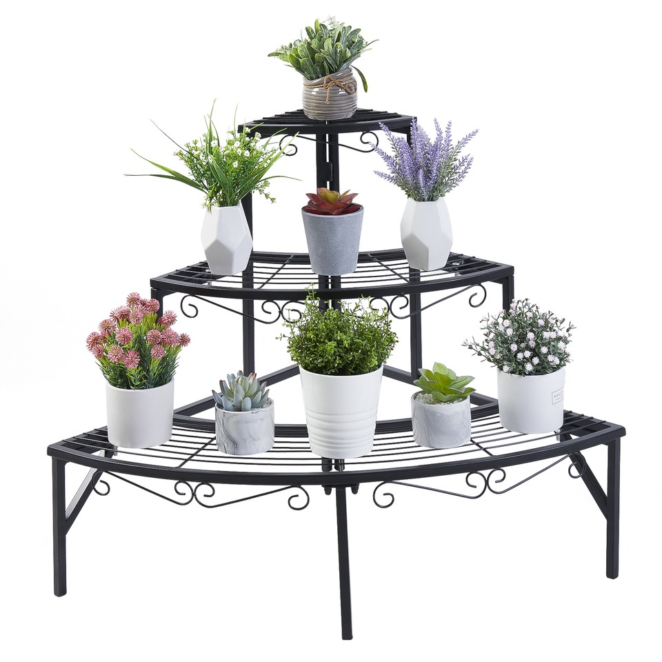 Iron Plant Stand Corner Shelf Flower Orchid Storage Rack Heavy Duty ...