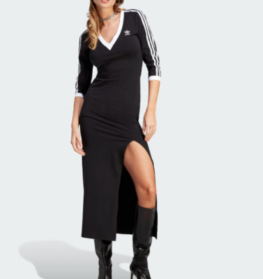 ADIDAS ORIGINALS CLASSICS 3 STRIPES MAXI DRESS BLACK BNWT M,L,XL LAST 3 ...