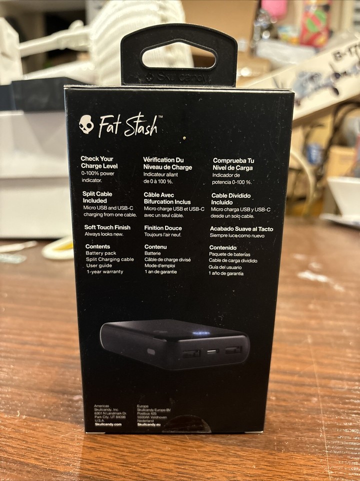 Skullcandy Fat Stash 10,000 mAh Portable Battery Pack S7PFZ-M003 Black ...