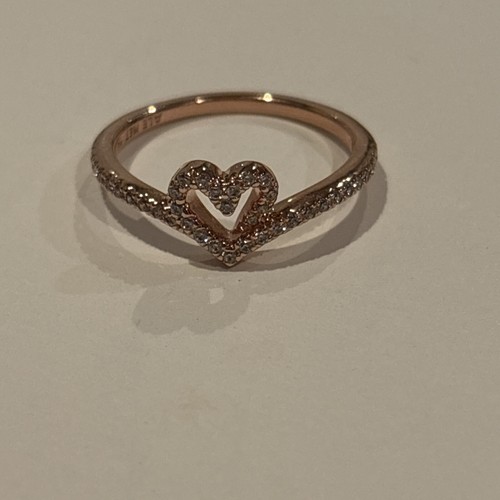 PANDORA Rose Pave Sparkling Wishbone Heart Ring 189302C01-54 | eBay