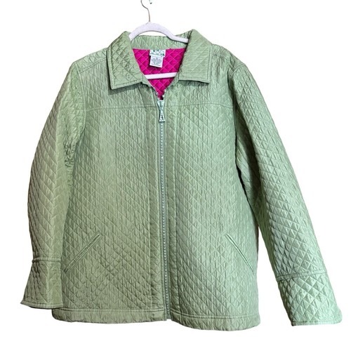 The Quacker Factory Quilted Jacket 1X Green Silk Zippered Embellished ...