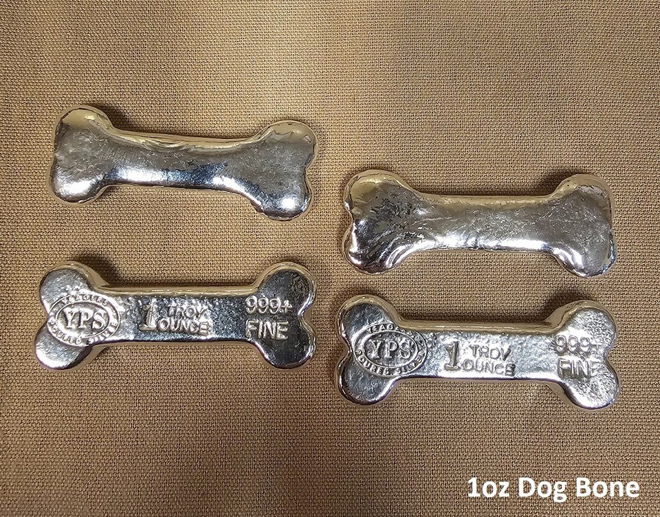 1oz YPS "Dog Bone" 999+ fine silver bullion bar "Yeager's Poured Silver ...