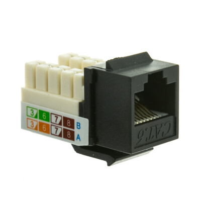 Cat6 Keystone Jack Black RJ45 Female to 110 Punch Down 326-120BK | eBay