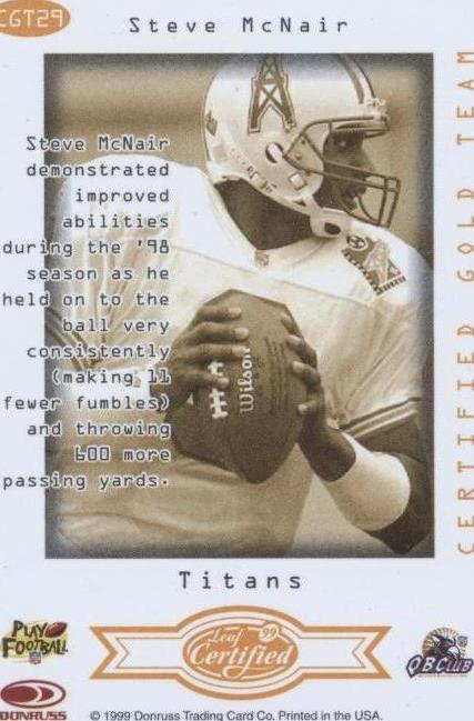 1999 Leaf Certified Steve McNair #CGT29 for sale | eBay