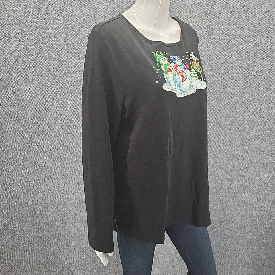 Quacker Factory Holiday Embroidery with Rhinestones Top Large Size ...