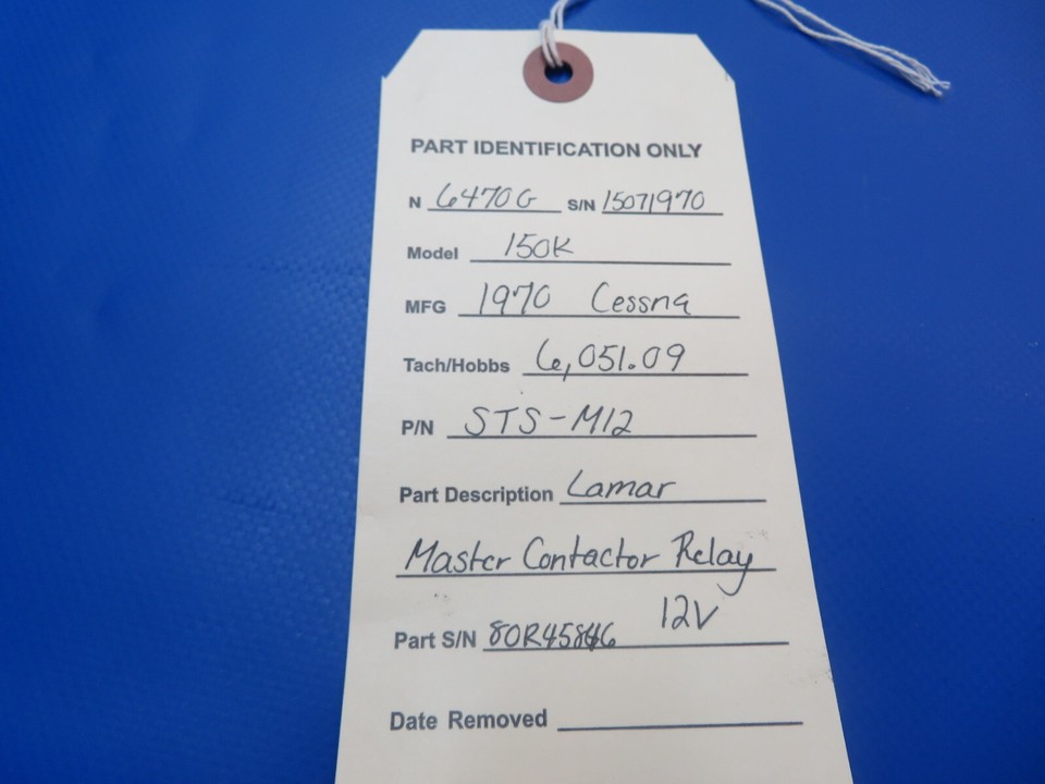 Cessna 150 / 150K Lamar Master Contactor Relay 12 V P/N STS-M12 (0922 ...