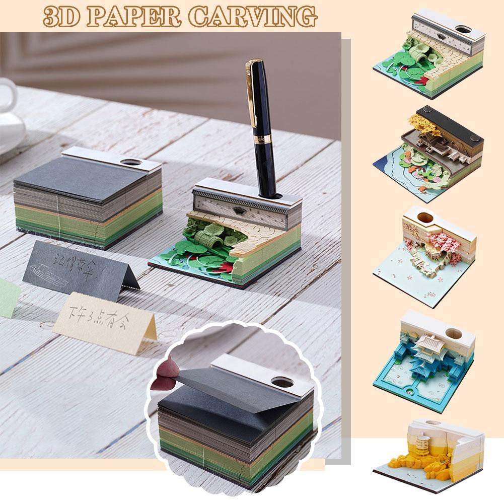 1x 3D Memo Pads Paper Carving Art 3D Sticky Note Convenience Post Note ...