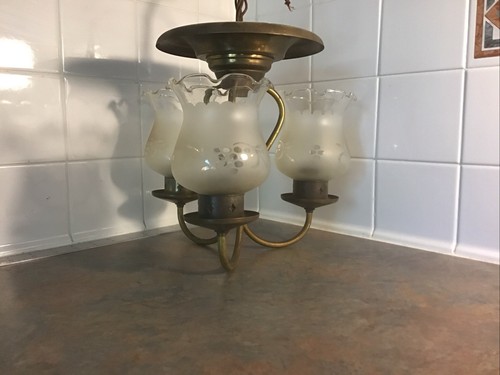 Vintage Style Brass 3 Arm Light Ceiling Fixture With Shades | eBay