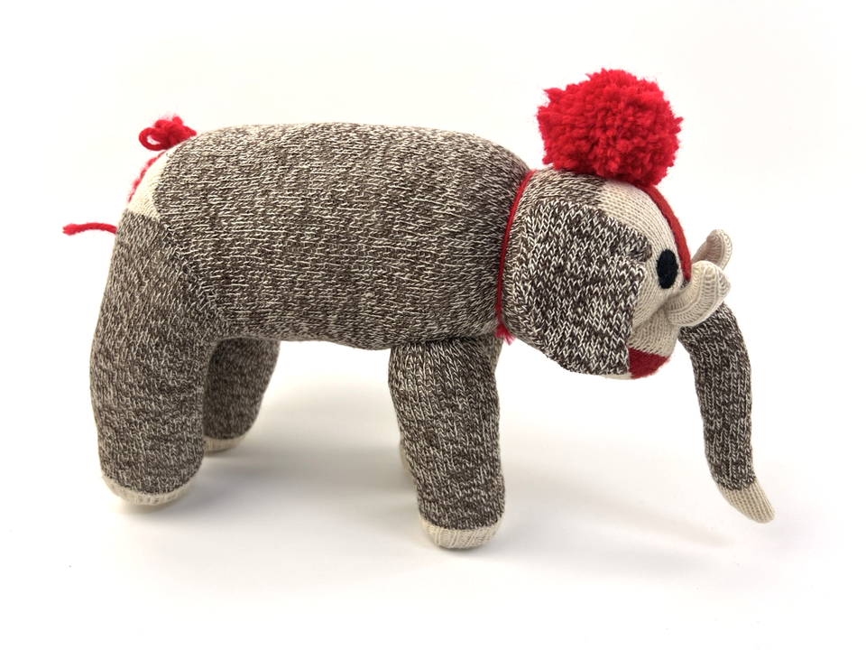 Sock Monkey Circus Elephant Plush Knitted Pom-Pom Handmade Rockford Red ...