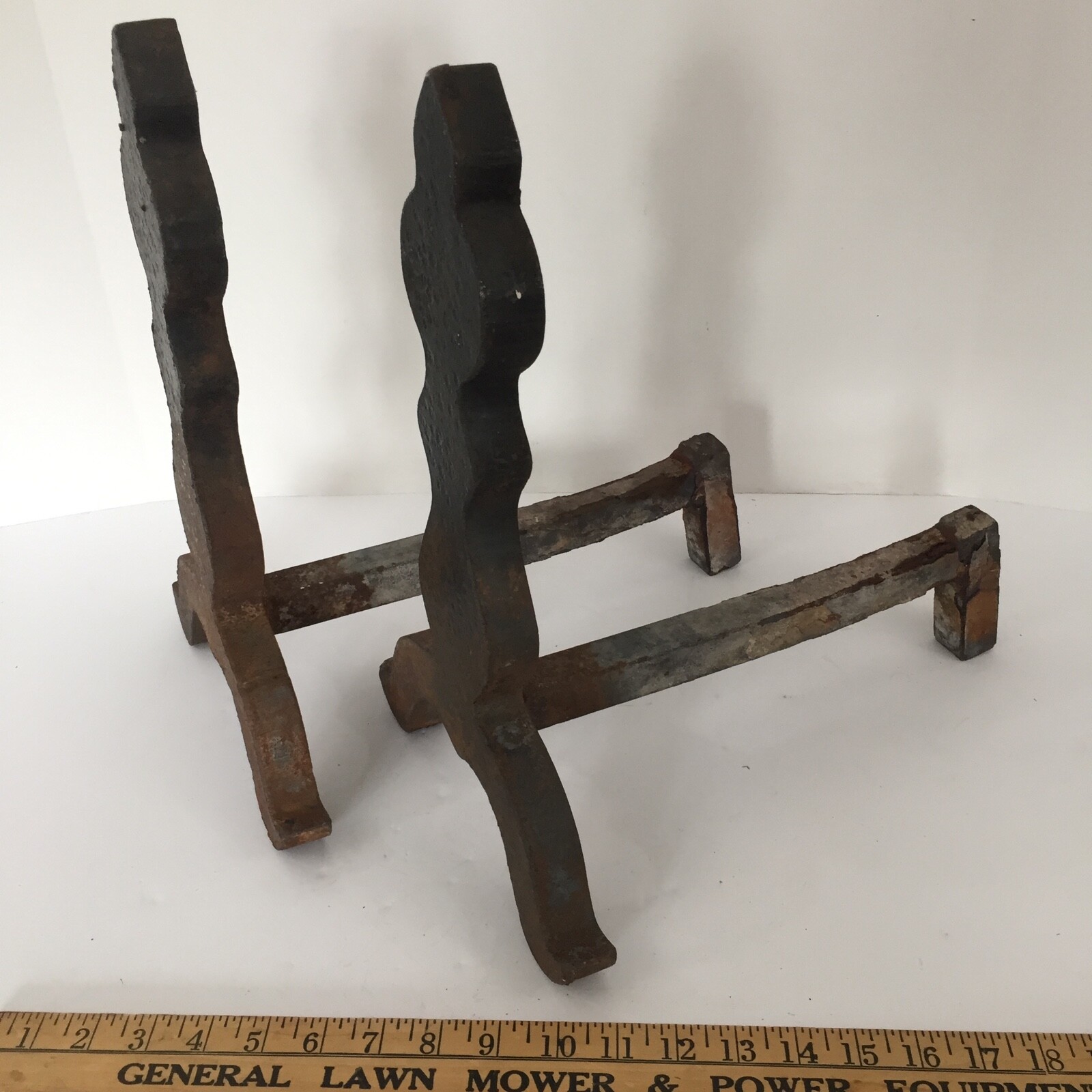 Antique Cast Iron Andirons - Mission / Arts and Crafts / Keyhole Fire ...