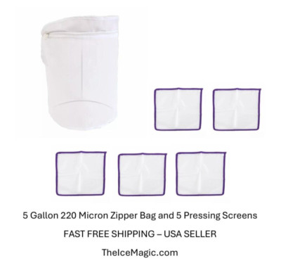 5 Gallon 220 Micron Pollen Zipper Bag and 5 Pressing Screens - USA ...
