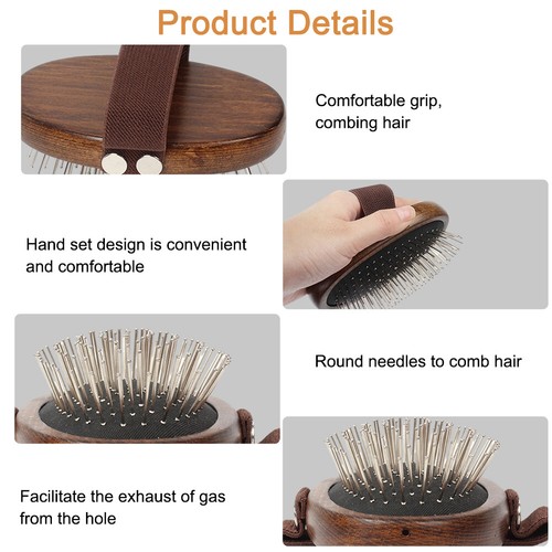 Wooden Comb Ergonomic Metal Bristles Daily Grooming Comfortable Dog ...