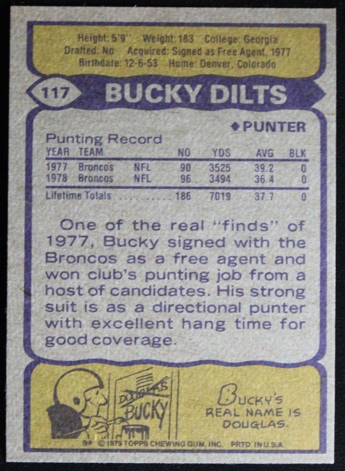 1979 Topps Bucky Dilts #117 Denver Broncos NFL Football Card | eBay