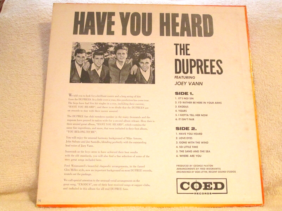THE DUPREES HAVE YOU HEARD ORIGINAL 1963 RARE COED DOO-WOP EX/EX! | eBay
