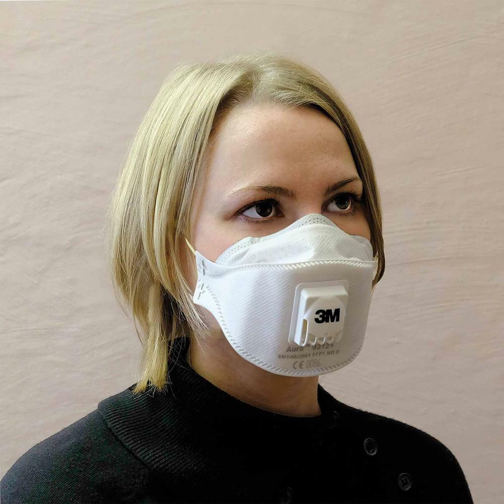 10 Pk- 3M Aura 9312+ Foldable Particulate Valved Dust/Mist Respirator ...