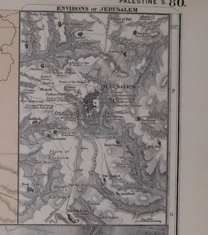 1891 ANTIQUE MAP ~ PALESTINE DECAPOLIS JERUSALEM ENVIRONS SAMARIA ...