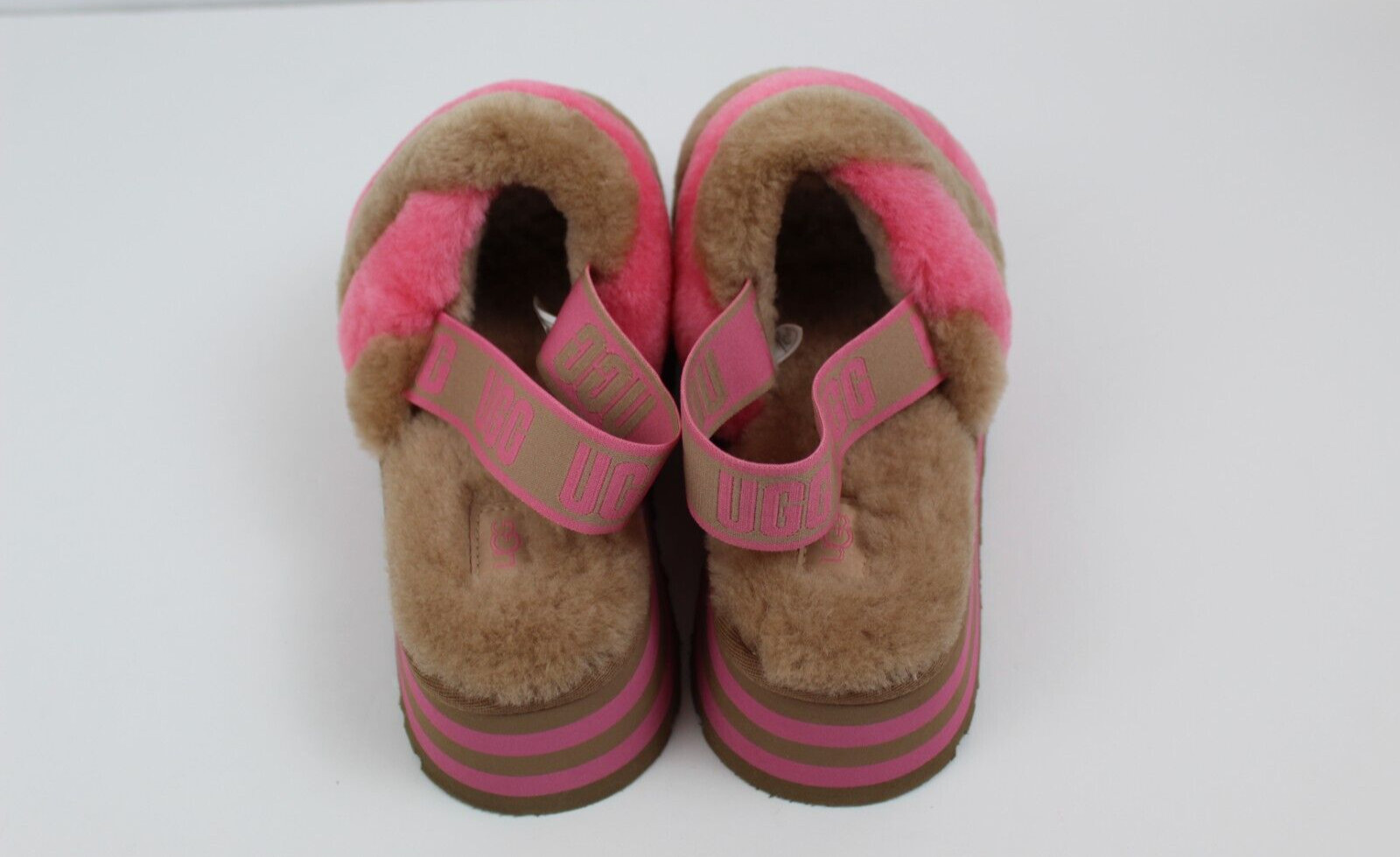 UGG Disco Stripe Slide Platform Fluff Pink Brown Sand… - Gem