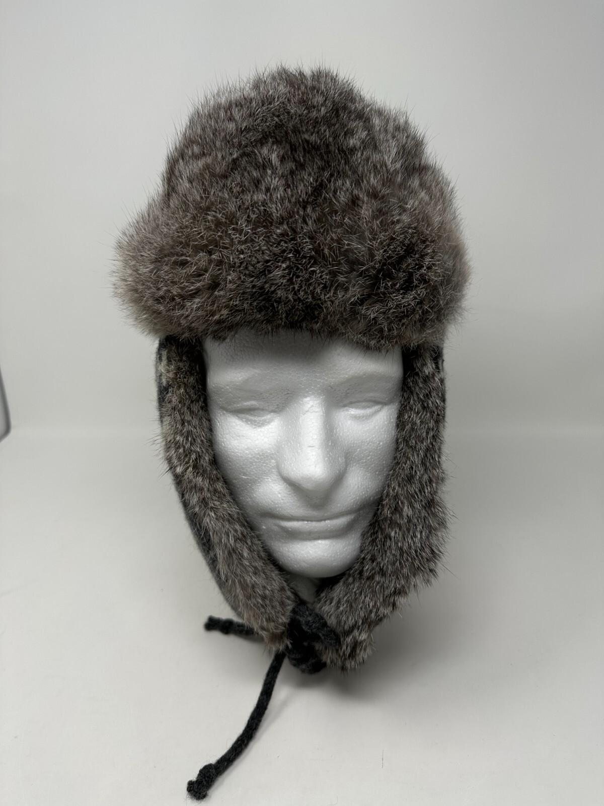 Gray Wool CrownCap Rabbit Fur Hat Aviator Trapper Nathaniel Cole Men's ...
