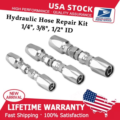 Hydraulic Hose Repair Kit 1/4" 3/8" 1/2" ID For R16 R19 2-Wire ...