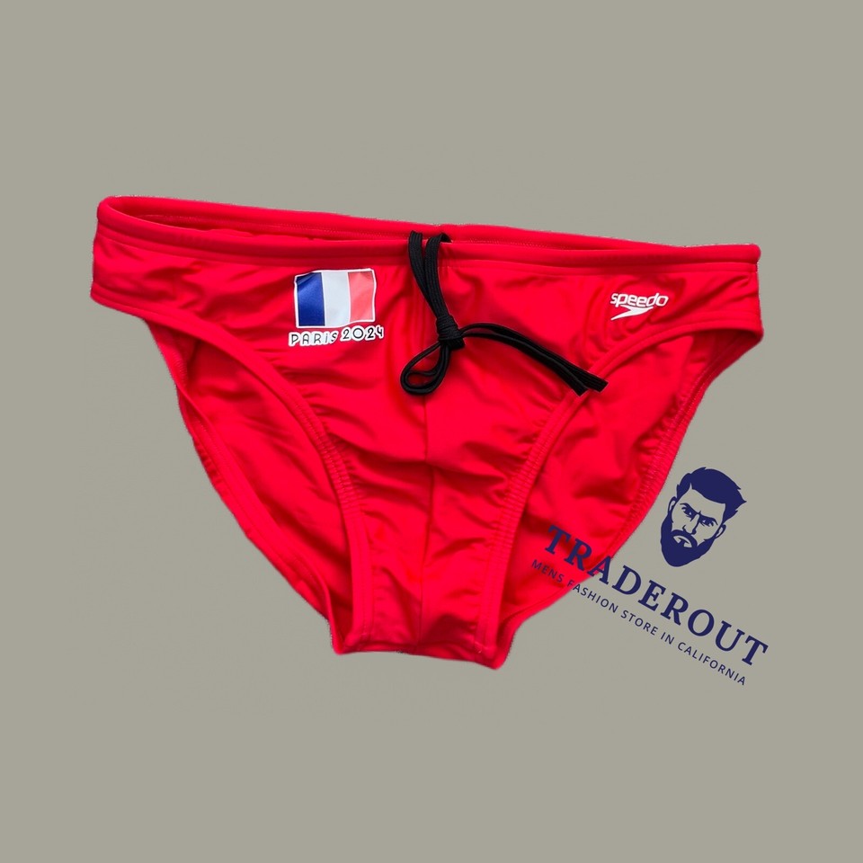 H.E.Arts France Flag logo custom print Speedo Men Red solar swim brief ...