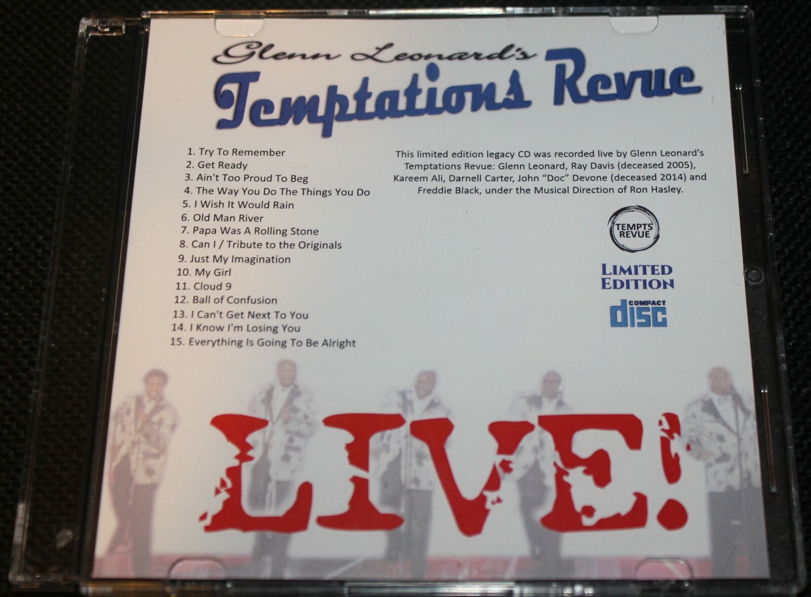 NEW! GLENN LEONARD'S TEMPTATIONS REVUE CD - LIMITED EDITION LIVE | eBay