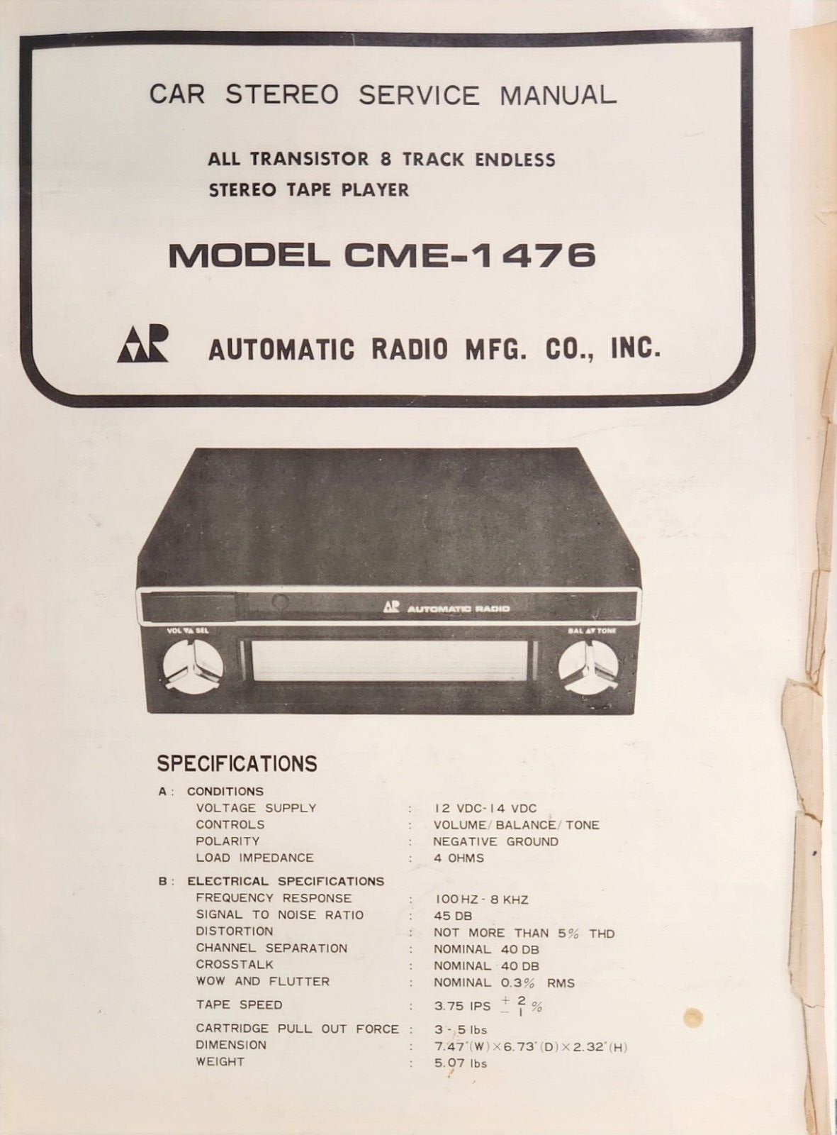 Automatic Radio - Model CME-1476 Service Manual - Original | eBay