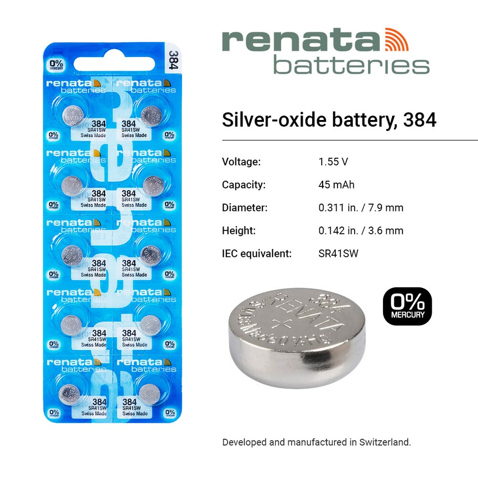 Renata 384 SR41SW 1.55V Silver Oxide Watch (2 Batteries) - Made in ...