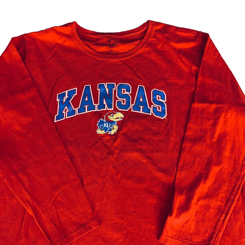 2XL Fanatics KU Jayhawks T Shirt Red Crew Neck 3/4 Sleeve Sportswear ...