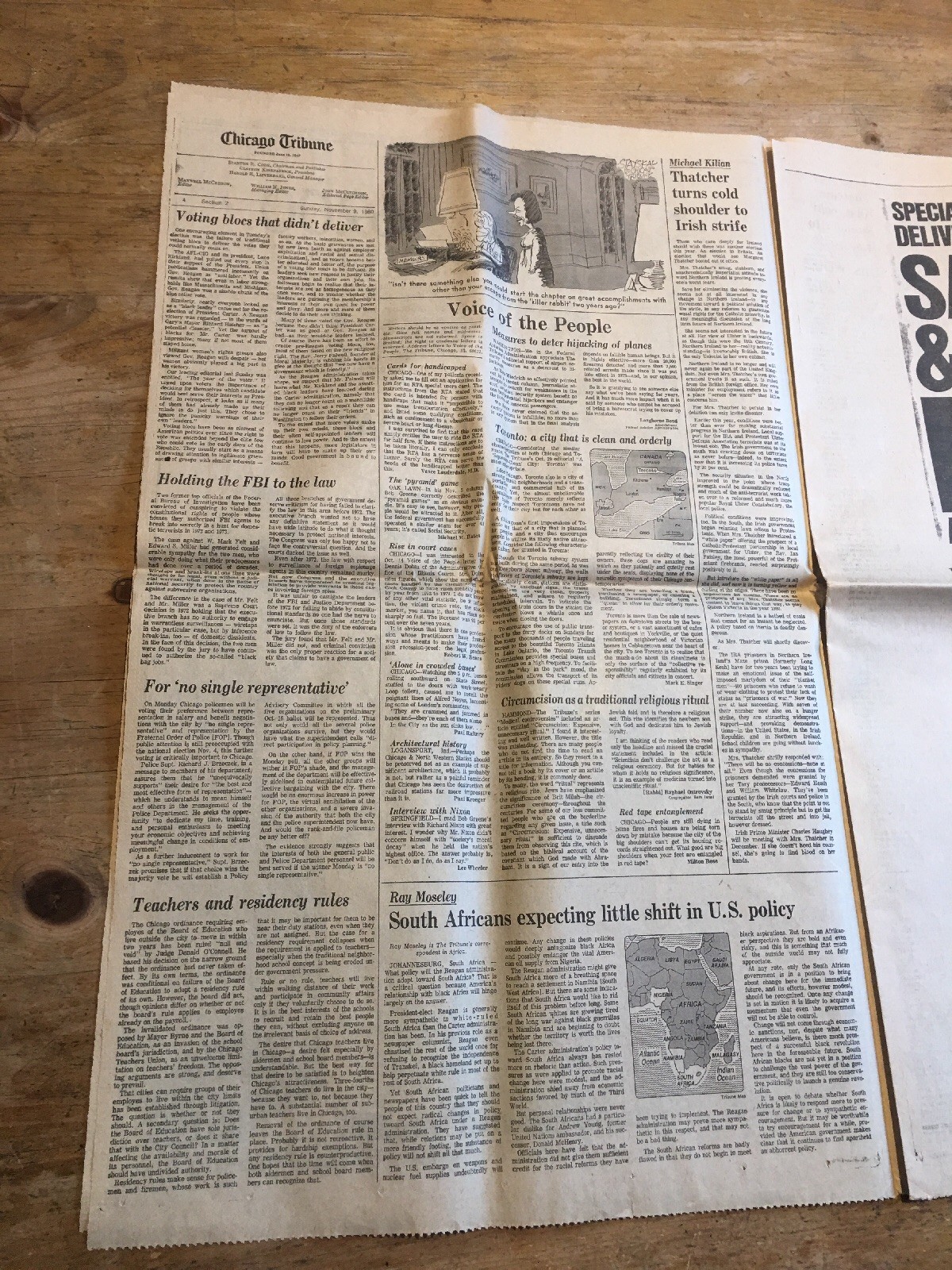 Newspaper Chicago tribune Sunday, November 9, 1980. President elect ...