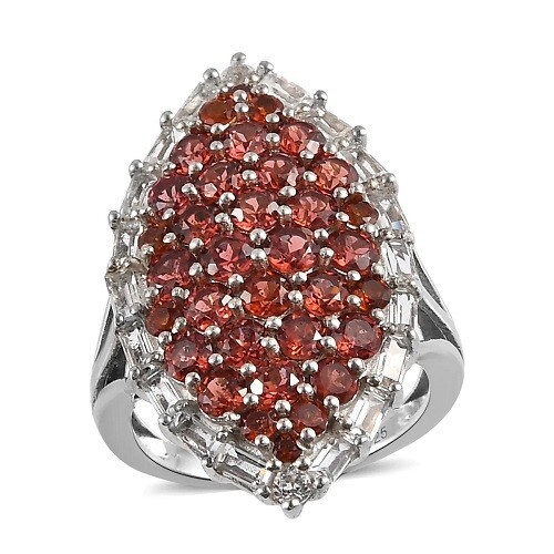 Mozambique Garnet White Topaz Ring Platinum Over SS 4.15 ctw Size 8 and ...
