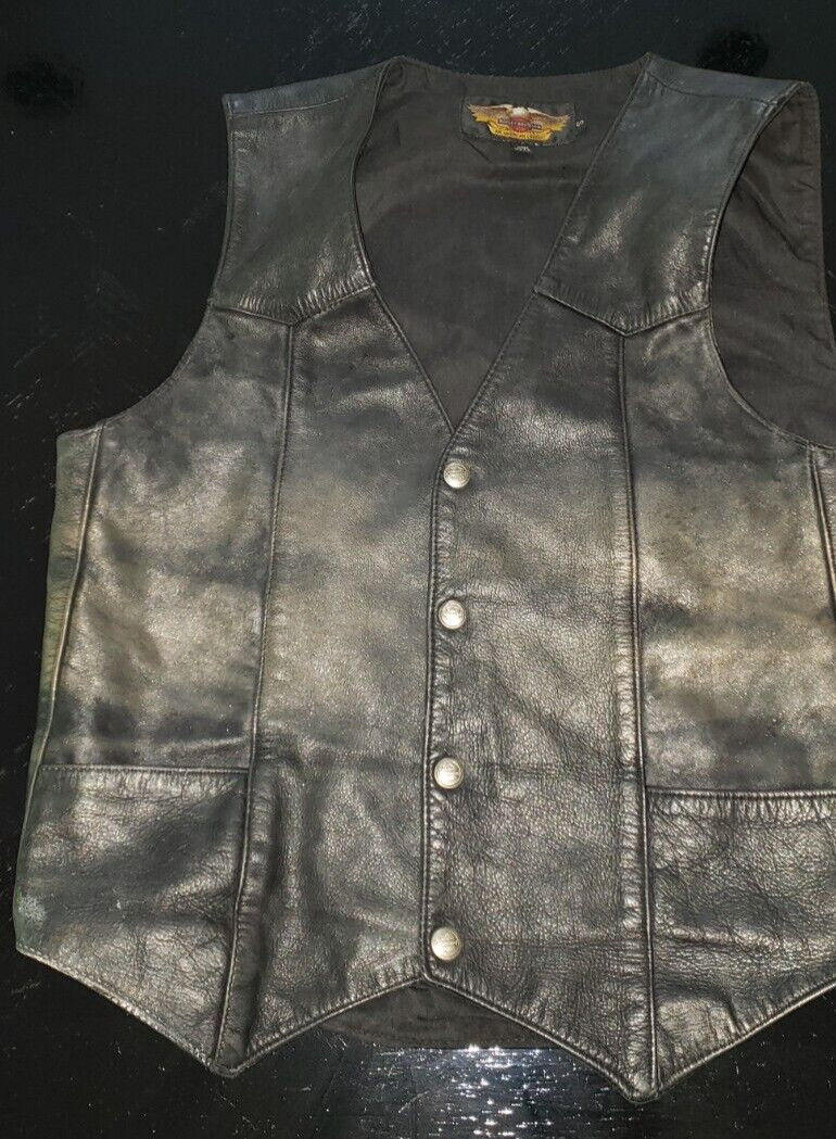 Harley Davidson MENS Small Black Leather Vest - Gem